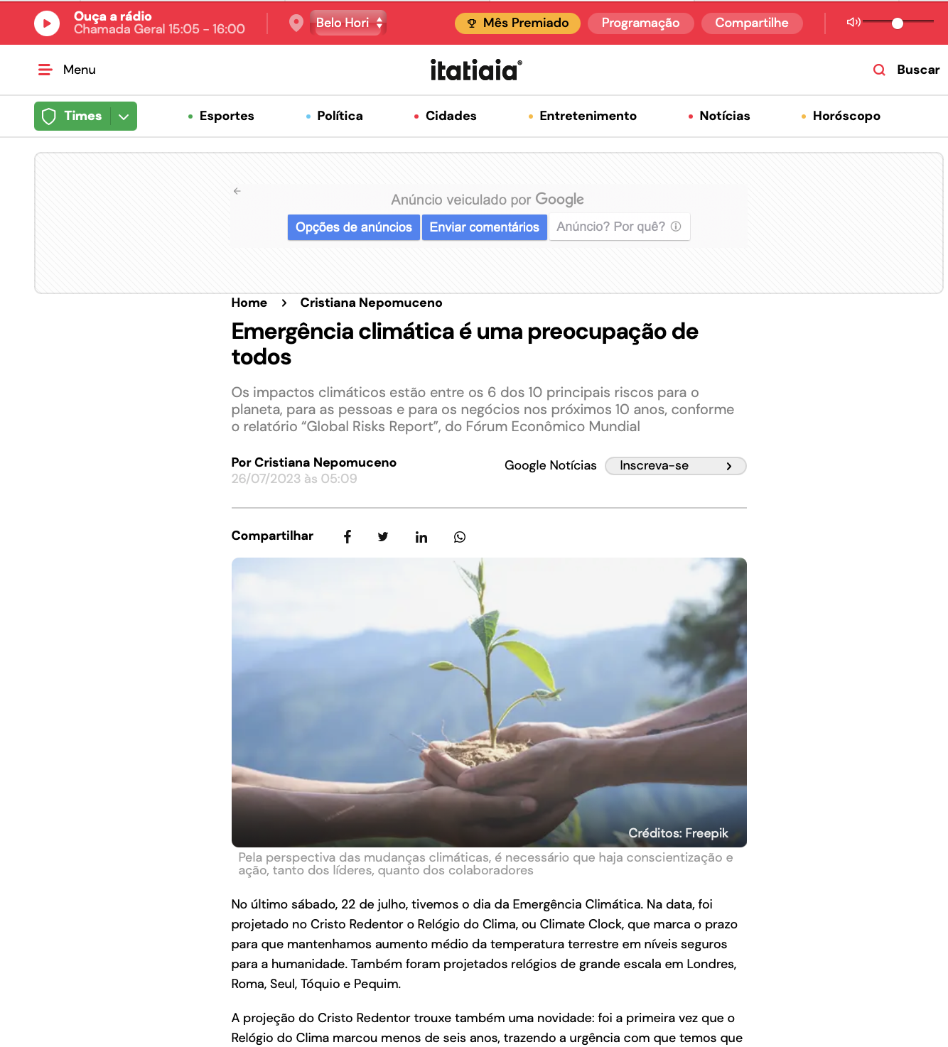 Emergência climática é uma preocupação de todos - Nepomuceno Soares Emergência climática é uma preocupação de todos - Nepomuceno Soares